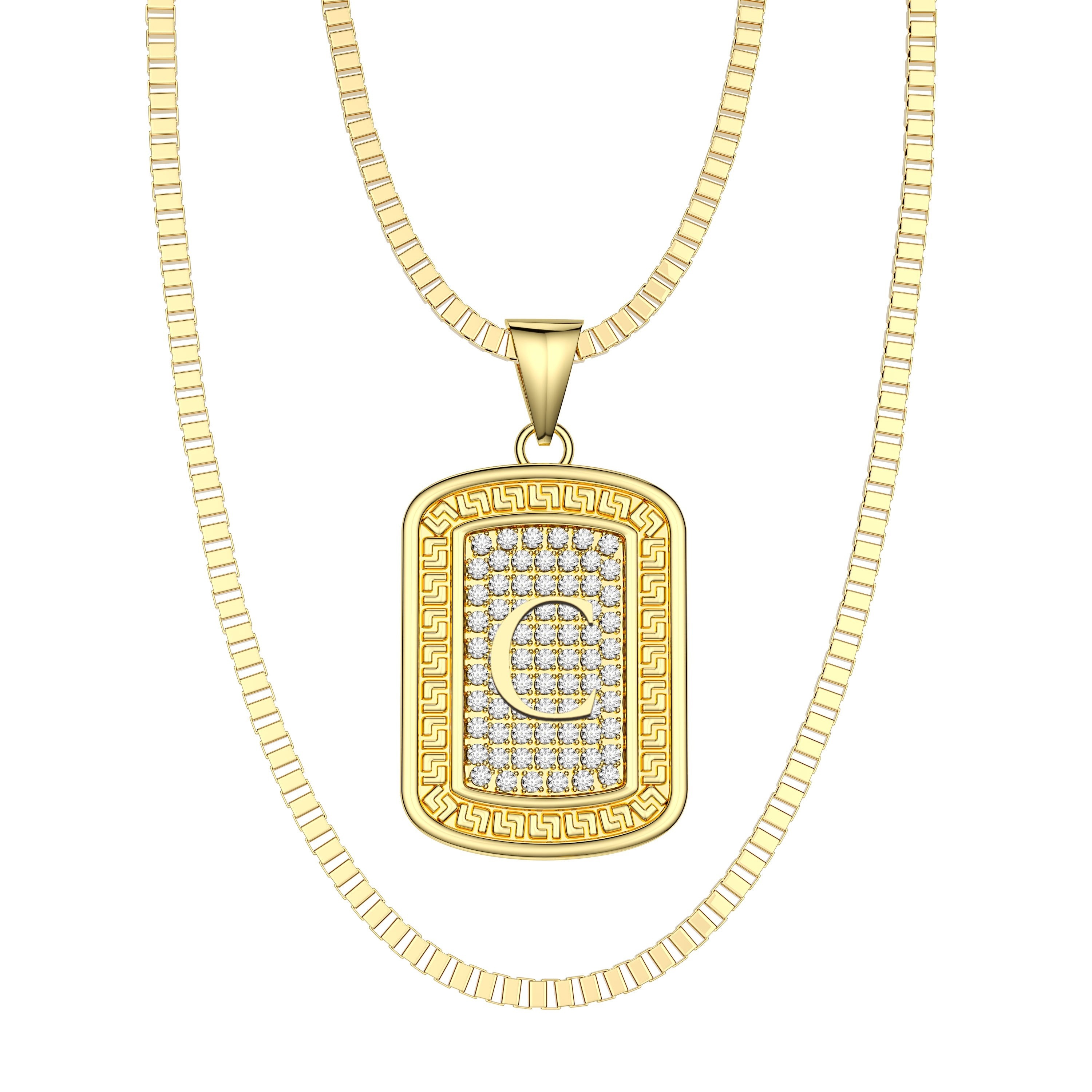 18k Gold Plated Square Box Chain Necklace Men Initial - Temu United Kingdom