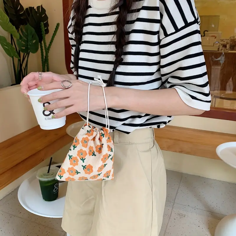 1pc 꽃 프린트 드로스트링 번들 포켓 여성용 생리대 보관 가방 잡동사니 보관용 작은 천 가방 Temu Republic Of