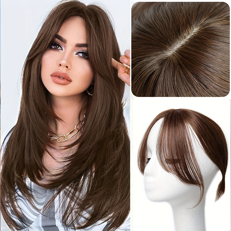 Clip In Hair Topper Synthetic Bangs Women Short Black Clip - Temu ...