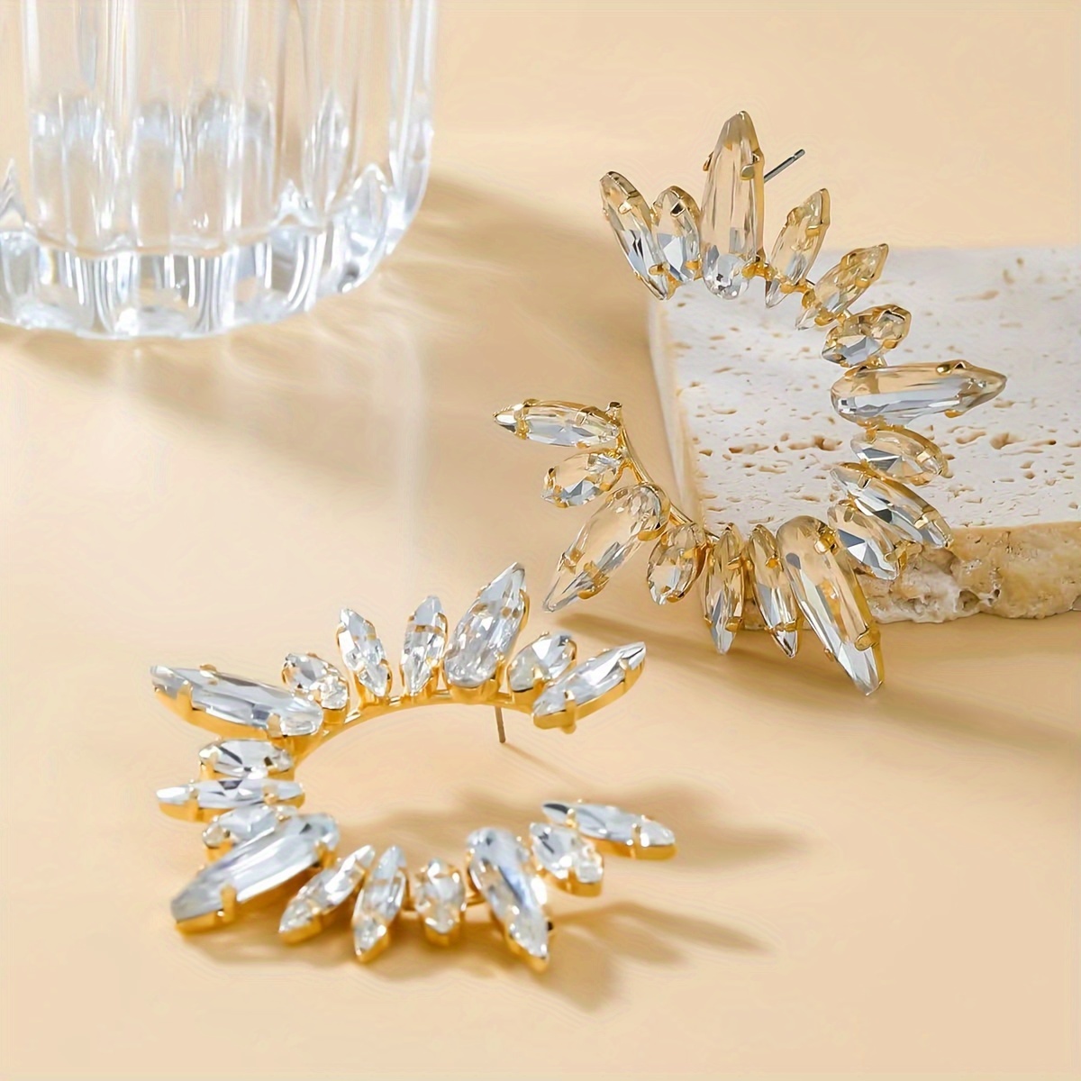 Exquisite C Shape Flower Patter Shiny Rhinestone Inlaid - Temu United ...