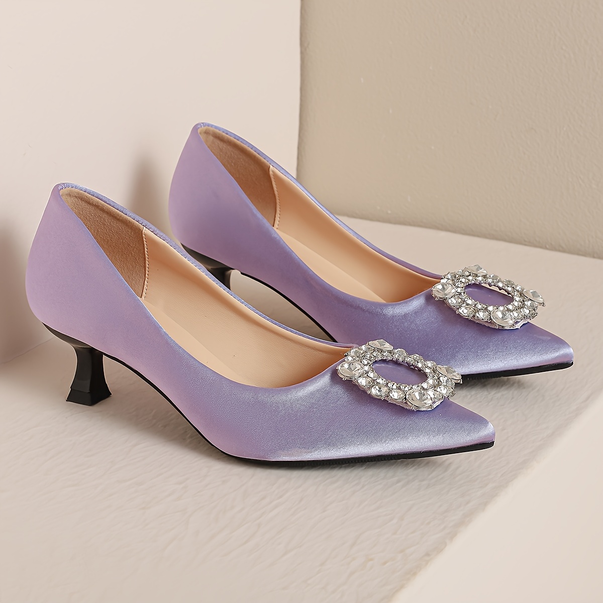 Womens Rhinestone Buckle Pumps Elegant Pointed Toe Satin - Temu United ...