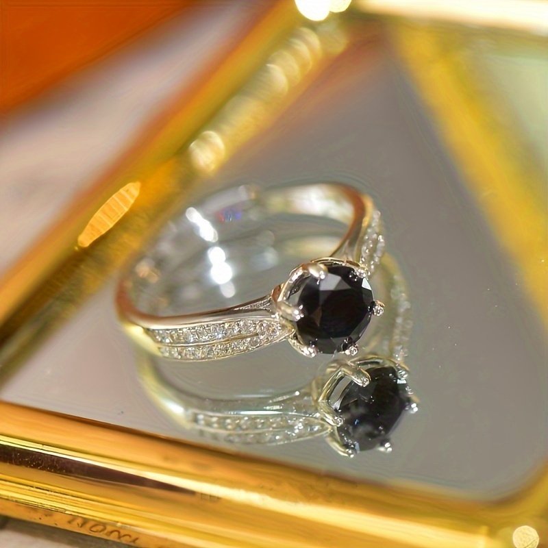 0.5/1/2 Carat Round Cut Black Moissanite Ring Unique - Temu United Kingdom