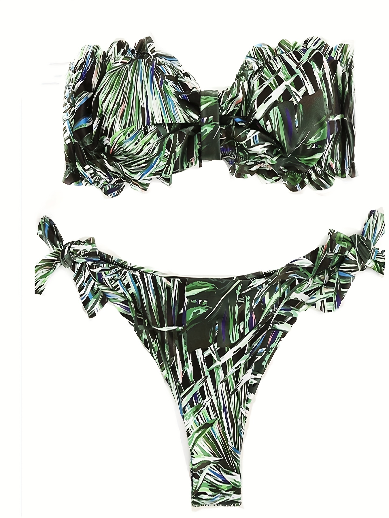リーフプリントバンドゥタイサイドビキニ ハイストレッチレタストリムセクシーな2ピース水着 ビーチ 女性用水着 衣類用 Temu Japan