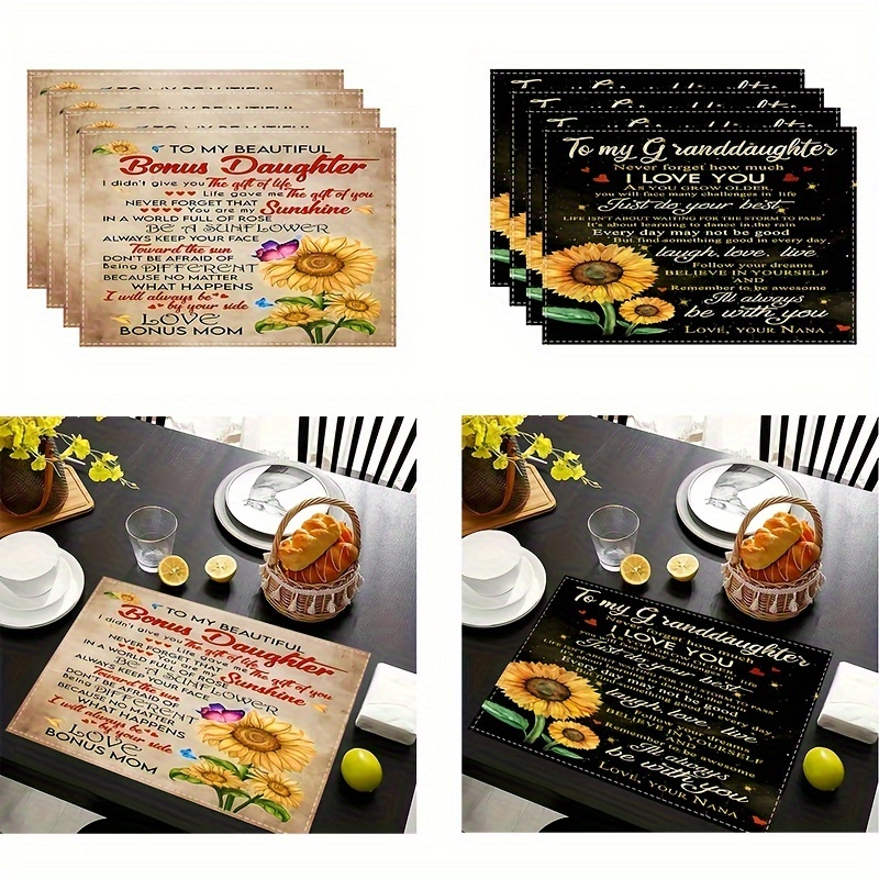 Linen Placemats Square Sunflower Letter Pattern Table Pads - Temu New ...