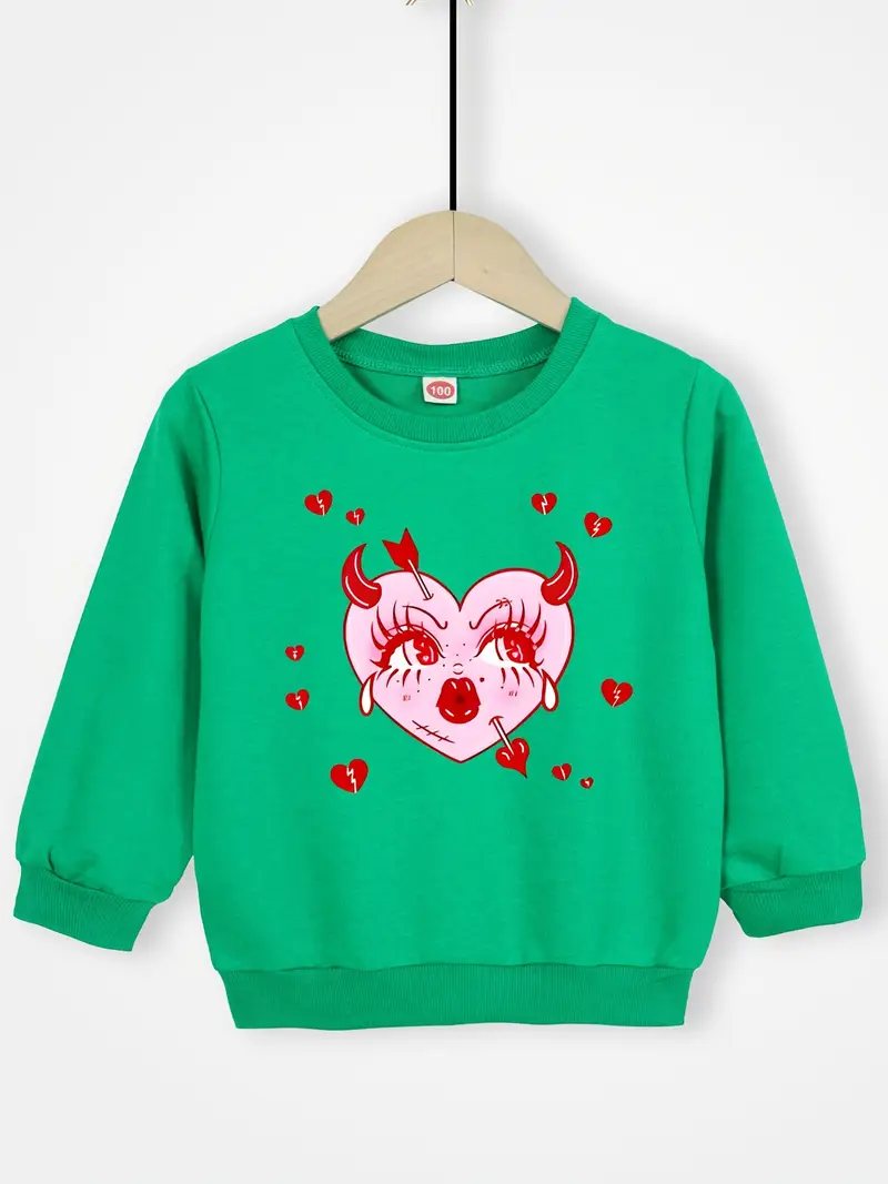 Pullover Crew Neck Sweatshirt Valentines Day Cartoon Print Temu