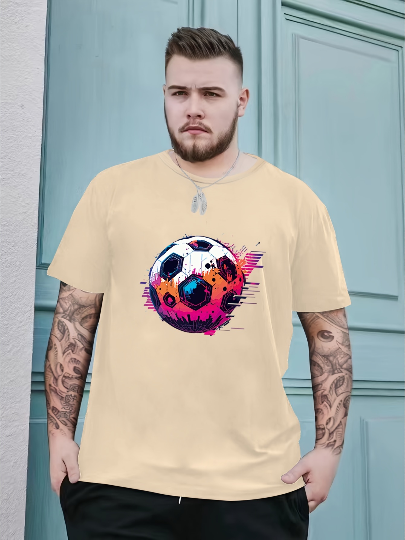 Plus Size Men's Colorful Football Graphic Print T shirt - Temu Philippines
