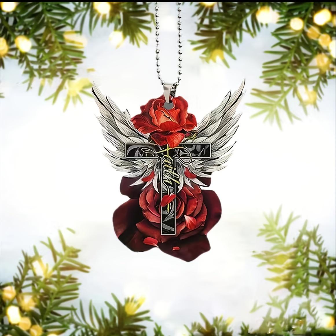 Red Rosette Cross Acrylic Car Interior Pendant Holiday Home - Temu Ireland