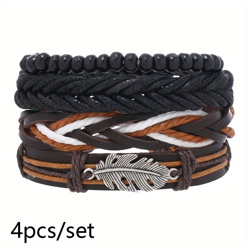 Men's Vintage Creative Cross Woven Leather Set Bracelet - Temu United ...