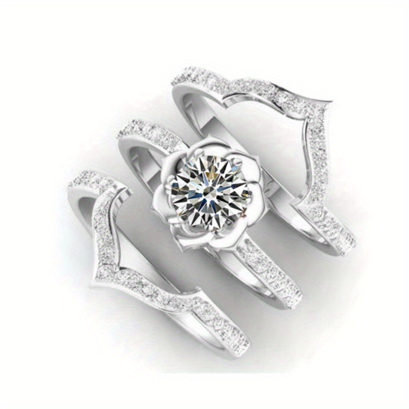 3pcs/set Exquisite Artificial Gemstone Zircon Ring For Unisex, Rose ...