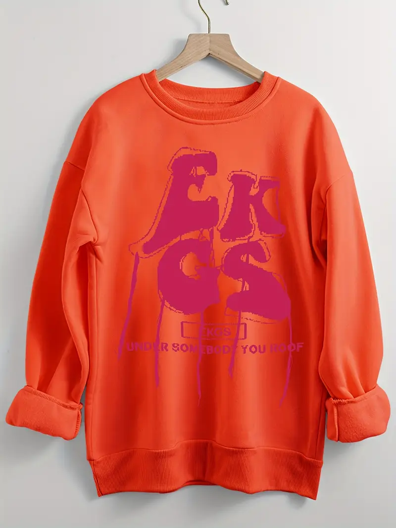 Letter Graphic Crew Neck Pullover Sweatshirt Long Sleeve Temu Canada