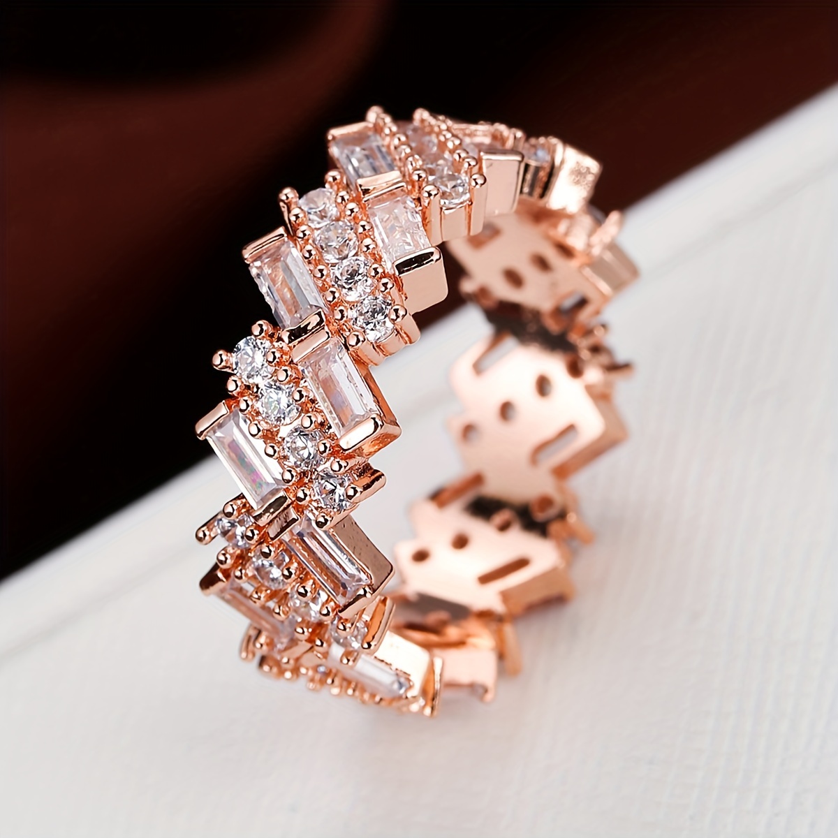 Chic Ring 18k Plated Paved Shining Zirconia Silvery Rose - Temu United ...