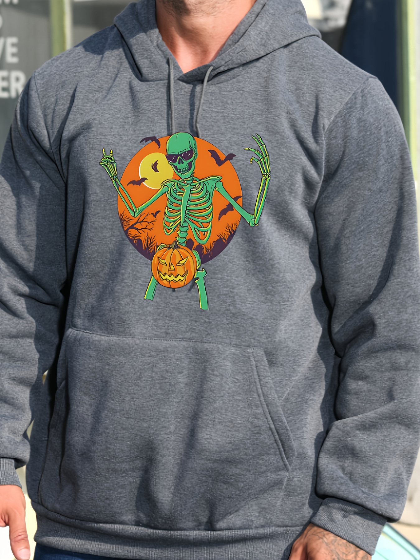 Halloween Pumpkin Skull Pattern Print Men's Long Sleeve - Temu Australia