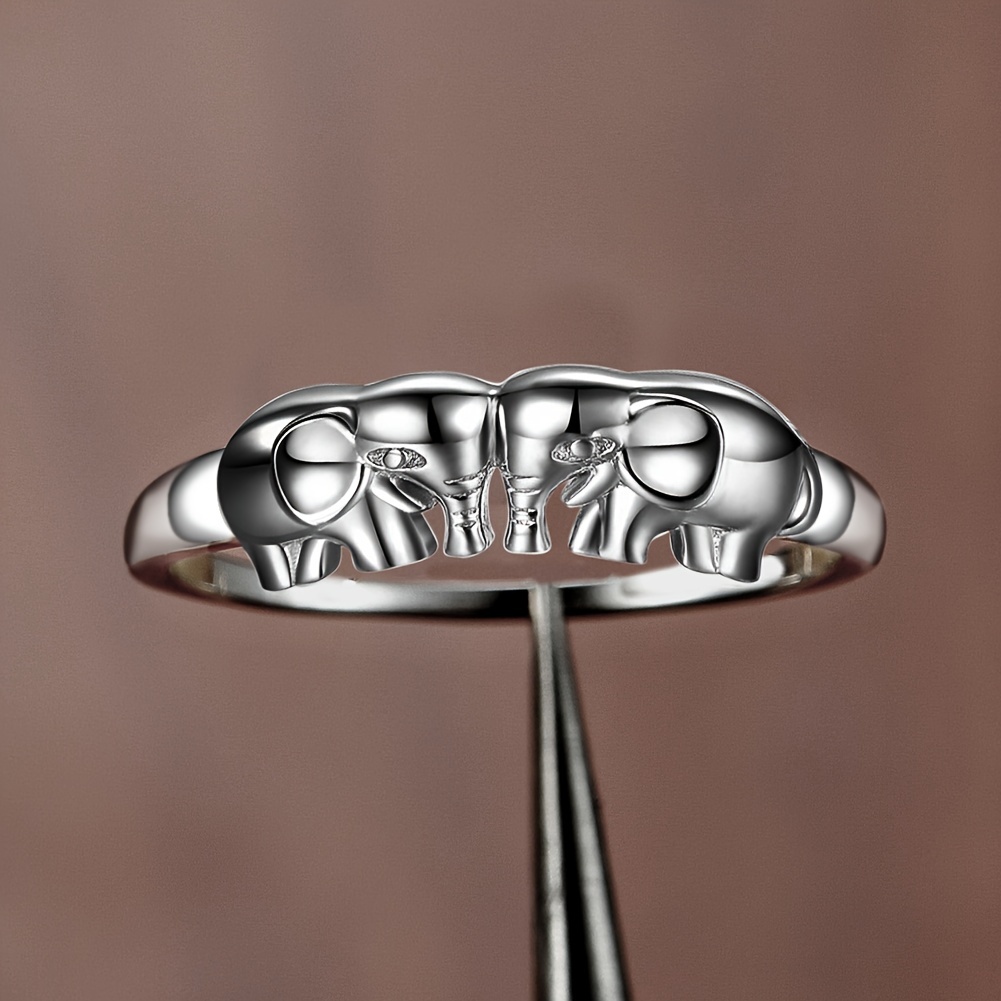 925 Sterling Silver Cute Elephant Ring Women's Engagement - Temu United ...
