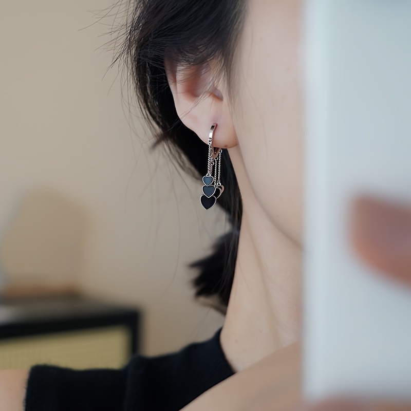 Black Heart Chain Tassel Dangle Earrings Simple Elegant - Temu United ...