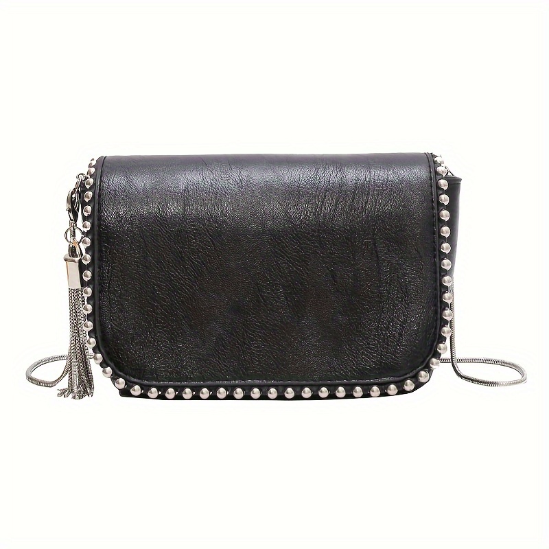 Trendy Tassel Beaded Mini Crossbody Bag Solid Color Flap - Temu United ...