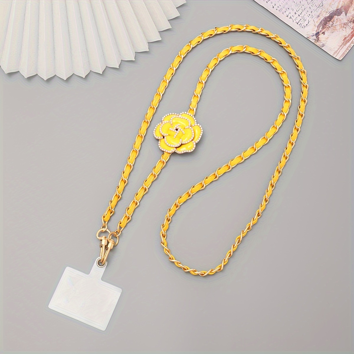 Flower Faux Pearl Golden Chain Faux Leather Chain Mobile Phone Lanyard ...