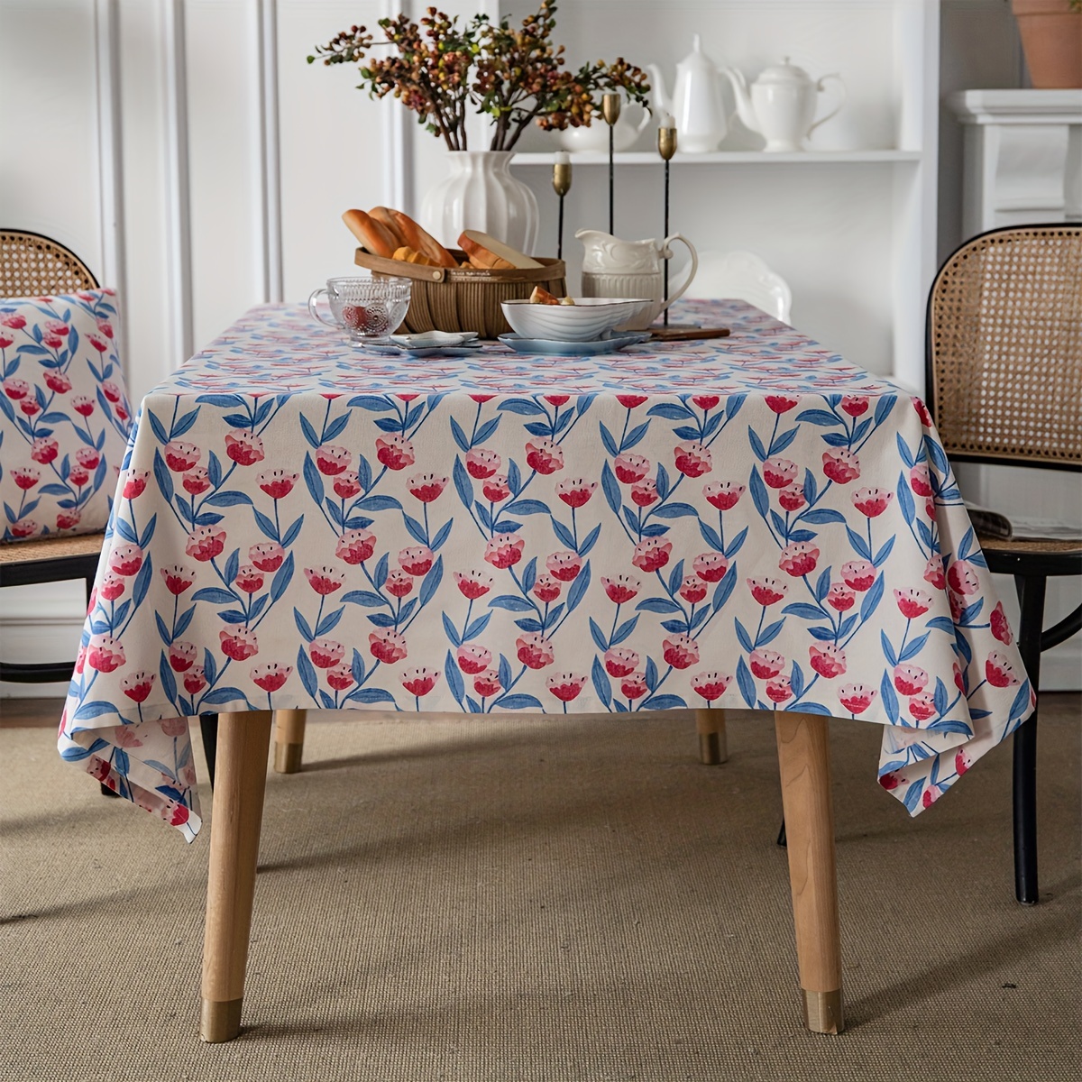 floral print rectangular tablecloth flowers white - Temu Australia