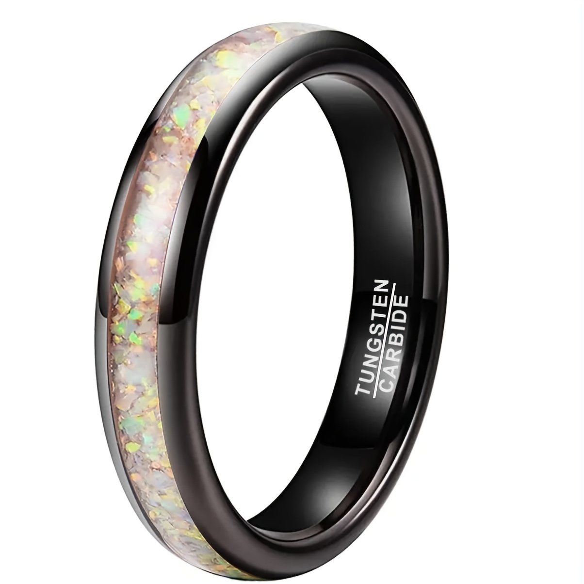 Tungsten Band Ring Plated Inlaid Shining Opal / Rose / Black - Temu ...