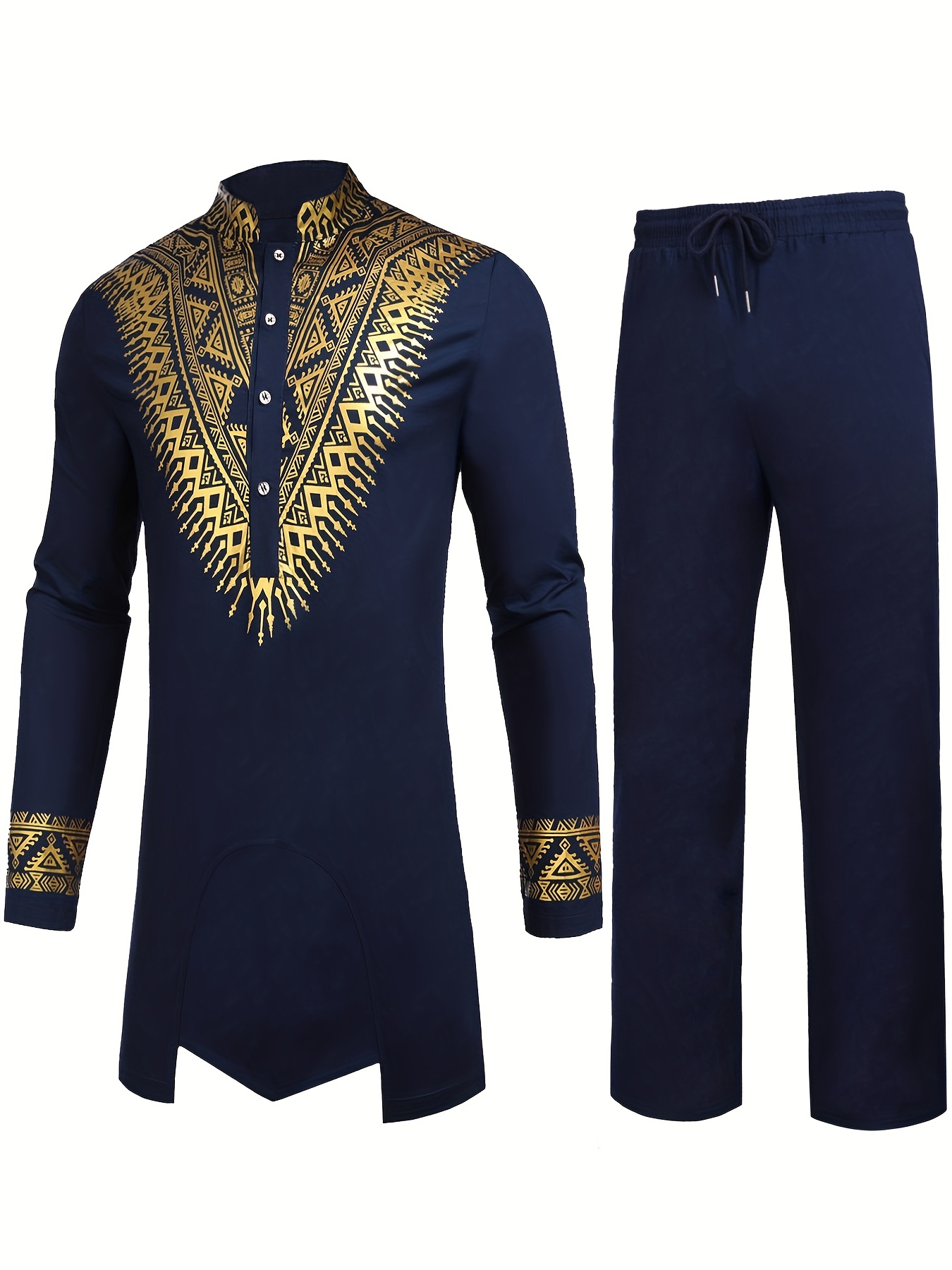Plus Size Men's African Metallic Traditional Suit Floral - Temu