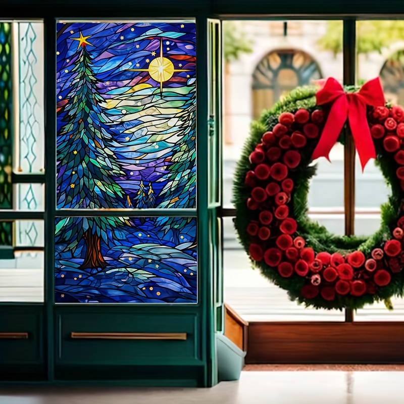 Christmas Decoration Stained Glass Window Film Christmas - Temu