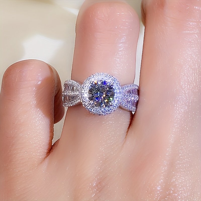Classy Promise Ring Silver Plated Trendy Halo Design Paved - Temu ...