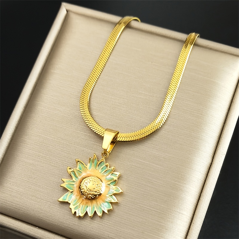 Colorful Enamel Sunflower Pendant Necklace Snake Chain - Temu United ...