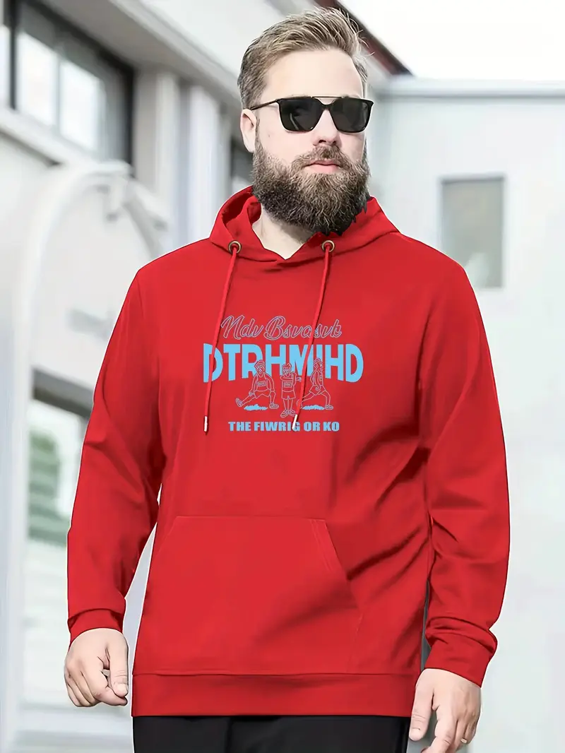 Plus Size Mens Anime Figure Letters Print Hooded Sweatshirt Temu New