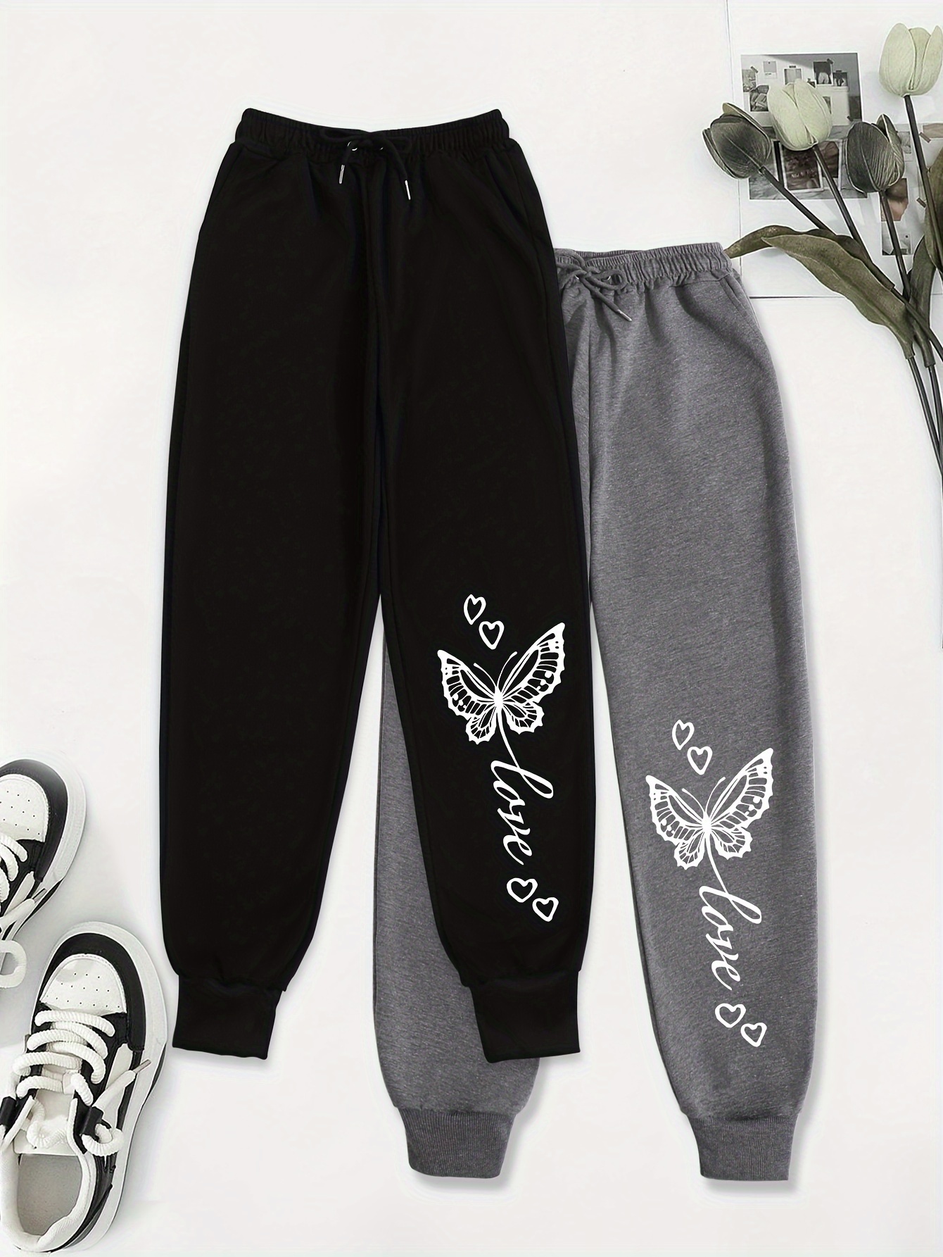 Butterfly Letter Print Jogger Sweatpants Casual Drawstring Temu Canada