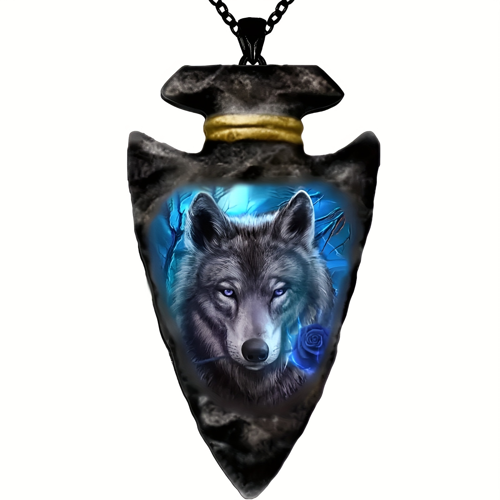 Geometric Triangle Blue Rose Wolf Pattern Black Chain - Temu New Zealand