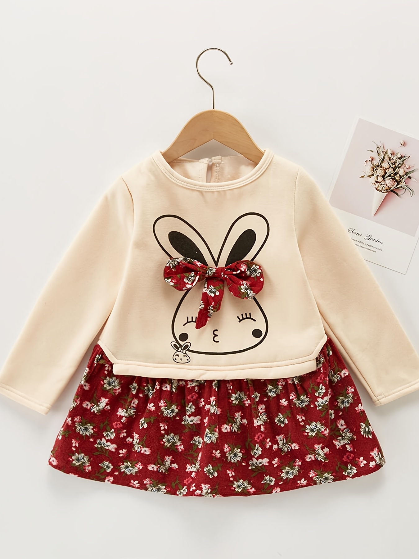 Toddler Girl Rabbit Pattern Floral Printed Dress - Temu