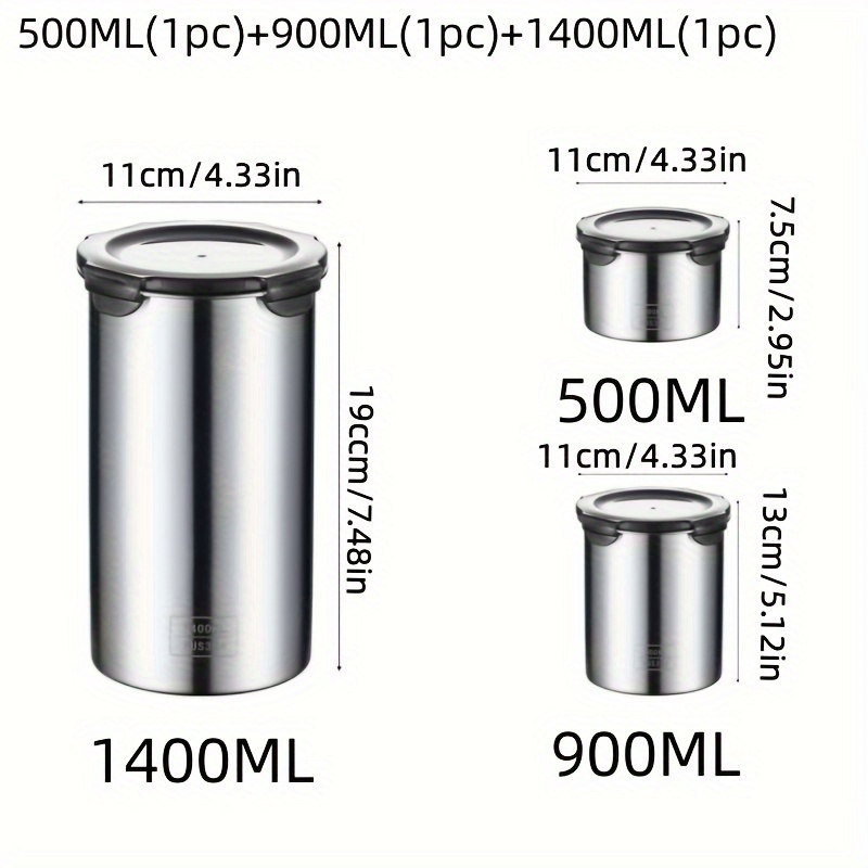 1 3pcs Food Jars Canisters 304 Stainless Steel Sealed - Temu New Zealand
