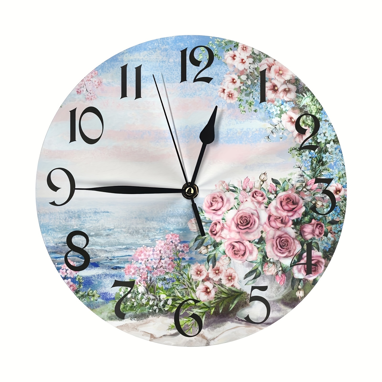 1pc Wooden Wall Clock Flower Rose Sea Design Wall Clock Silent Clock ...
