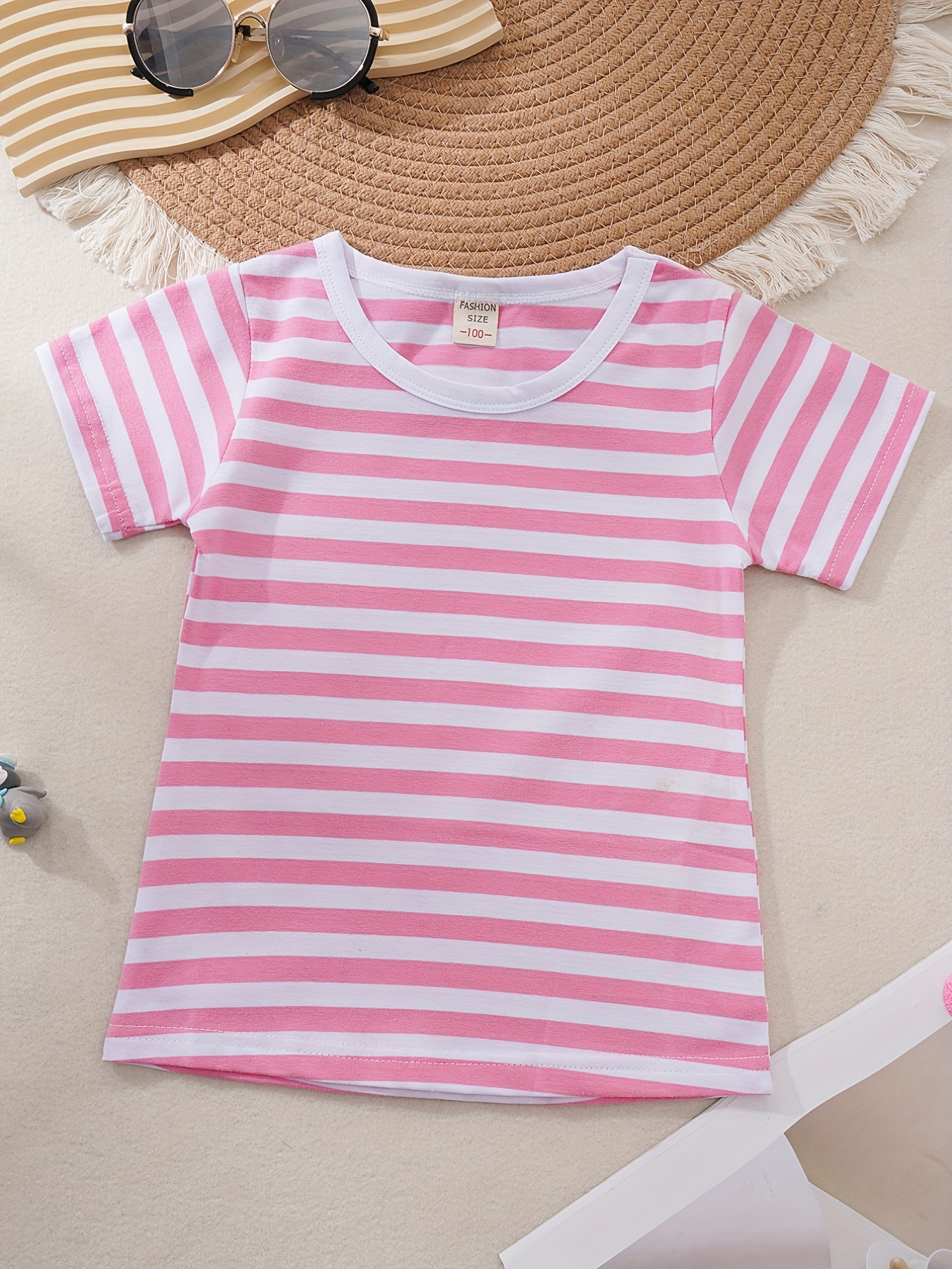 Little Girls Striped Graphic T Shirts Crew Neck Casual - Temu New Zealand