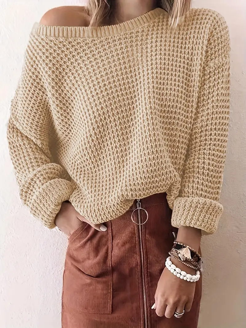 Solid Color Crew Neck Pullover Sweater Casual Long Sleeve Temu New