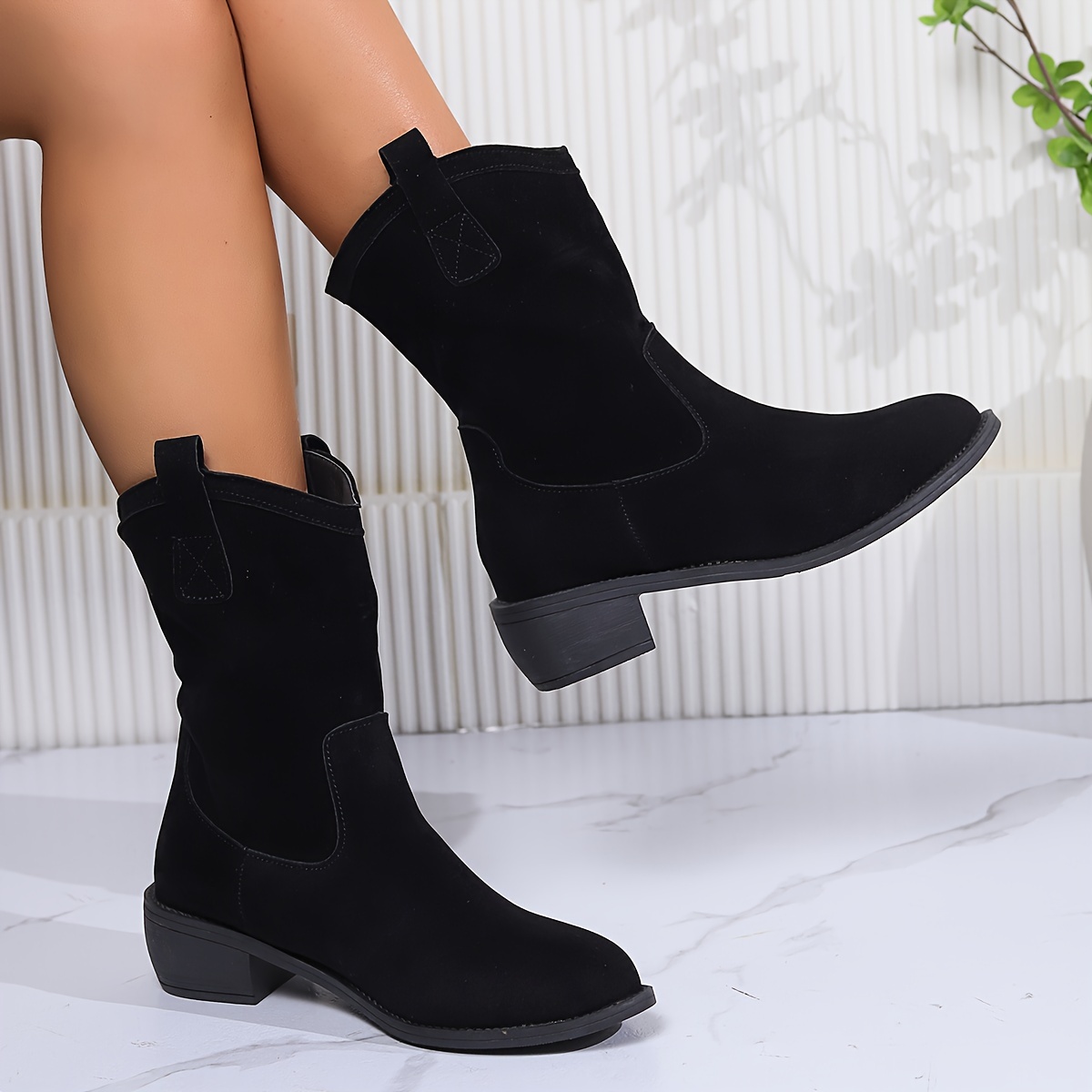 Botas Tacón Grueso Color Sólido Mujer Botas Vestir Moda - Temu Mexico