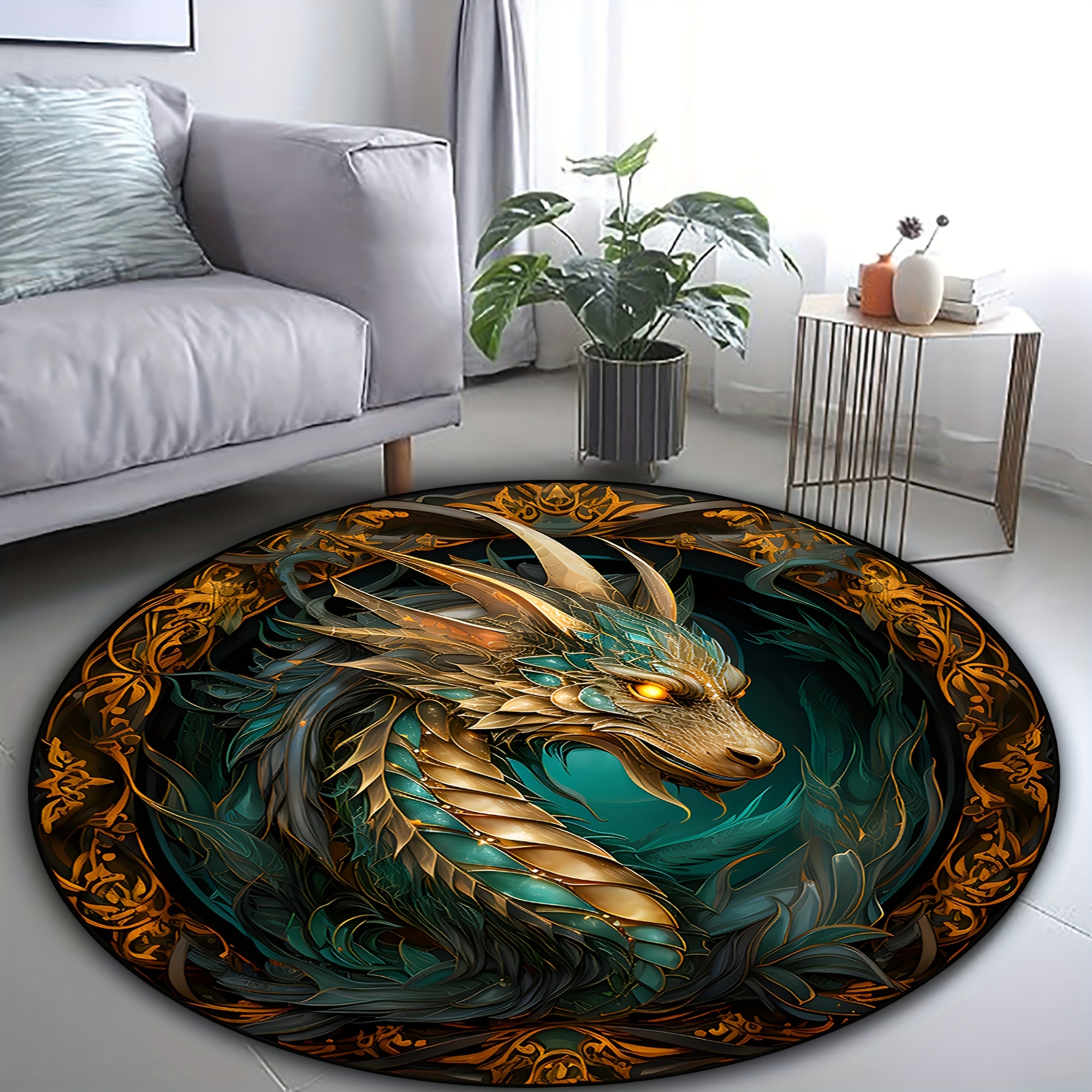 Modern Magic Dragon Pattern Circular Area Rugs Stain - Temu United Kingdom