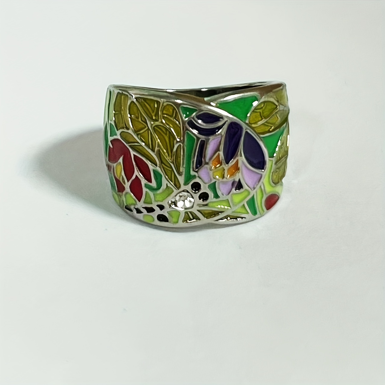 Trendy Ring Punk Style Copper Ring Colored Flower Pattern - Temu United ...