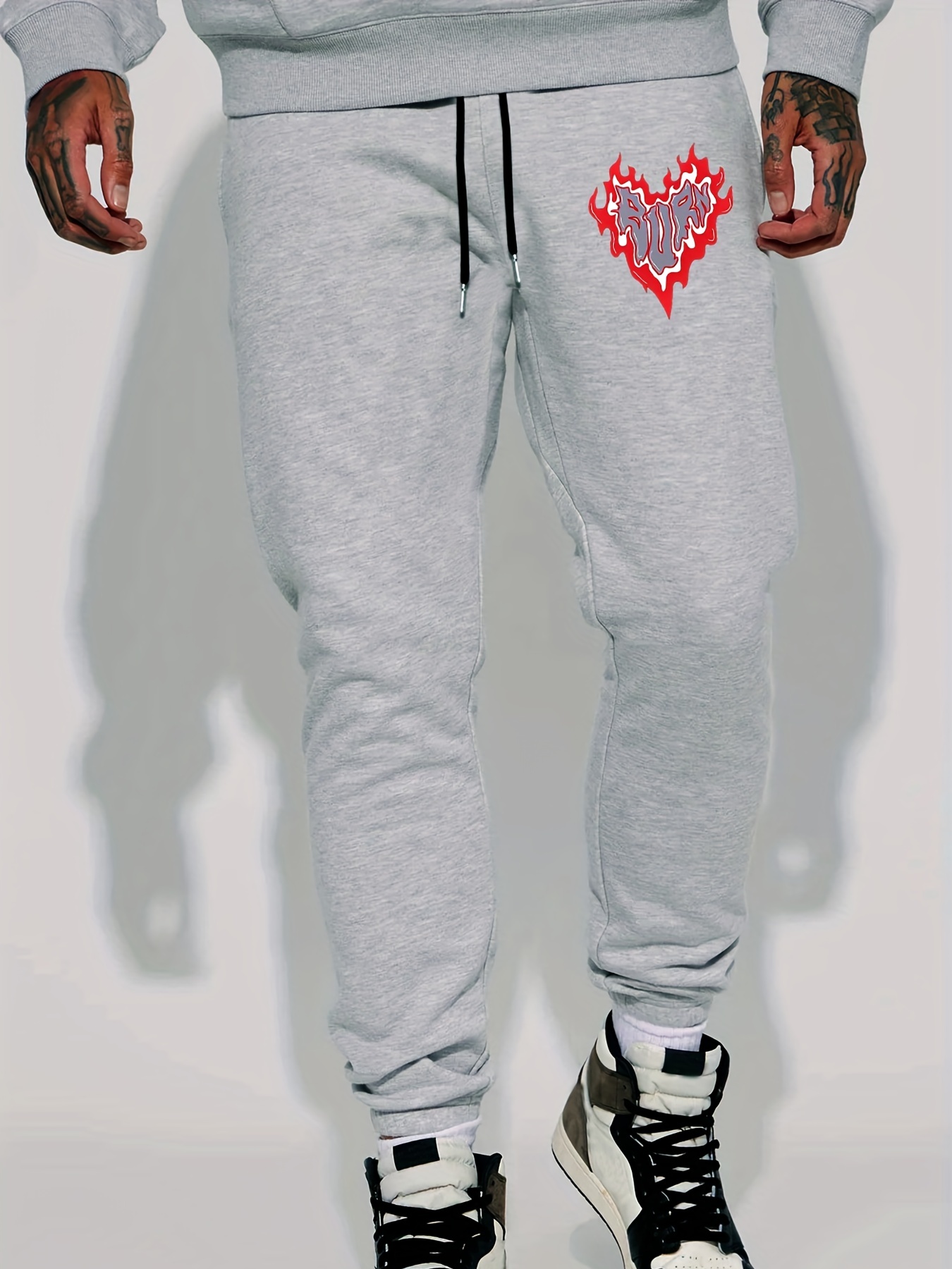 Plus Size Men's Burning Heart Drawstring Jogger Sweatpants - Temu Australia