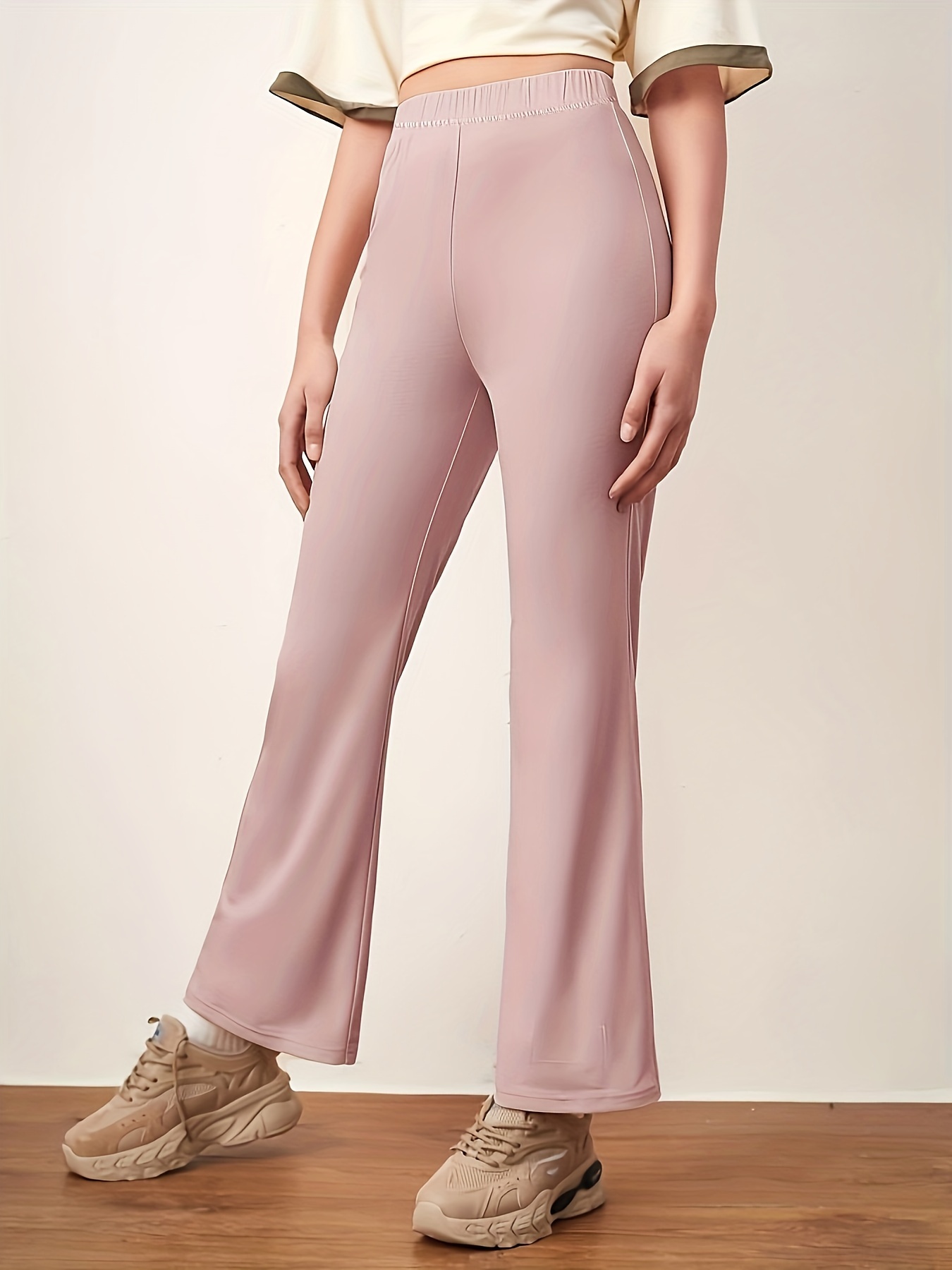 Solid Flare Leg Pants Casual Slim Bootcut Pants Women s Temu United Kingdom