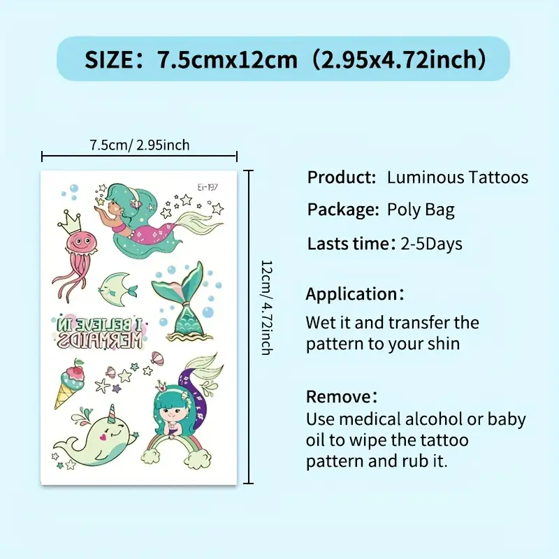 Luminous Cute Mermaid Temporary Tattoo Stickers Waterproof Temu Australia