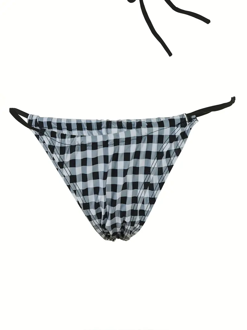 プレイドプリントホルタービキニセット Vネックタイバックバックレスハ 2ピース水着 女性用水着&衣料品 Temu Japan