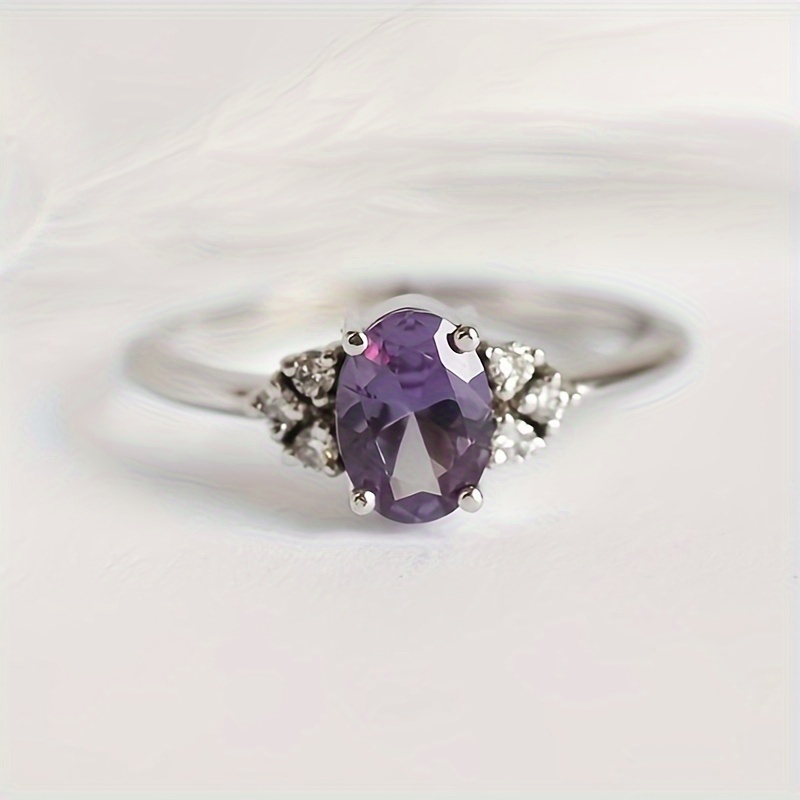 Exquisite Inlaid Purple Cubic Zirconia Ring Finger Ring - Temu United ...