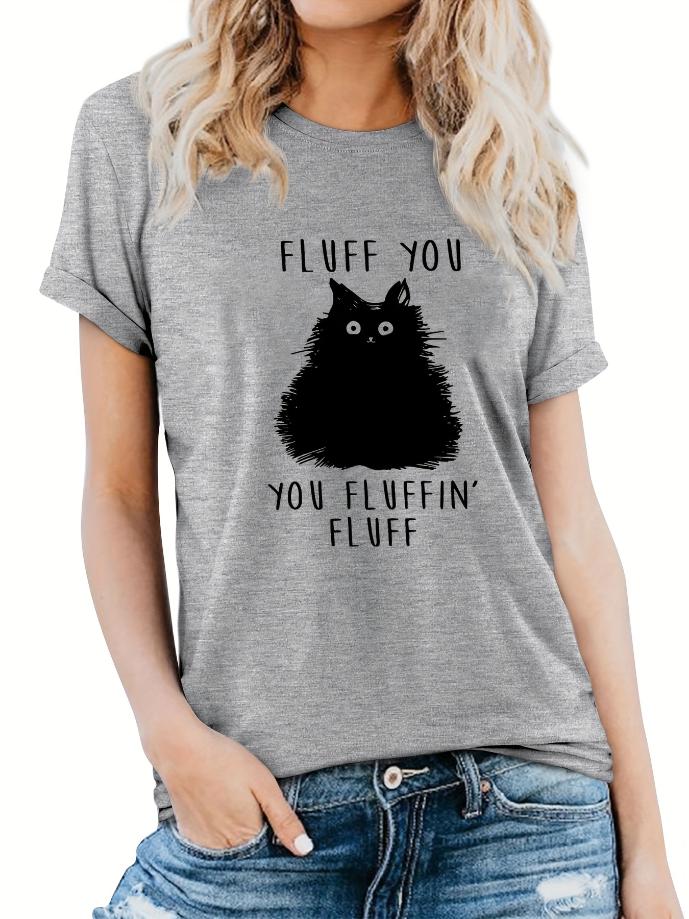 Cute Cat Print T shirt Cute Crew Neck Short Sleeve T shirt - Temu New ...