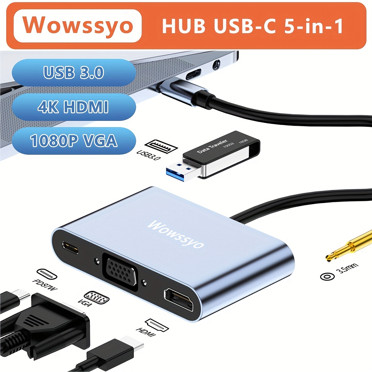 Wowssyo Usb C Hub 5 In 1 Space Aluminum Usb C Hub Adapter With Hdmi 4k