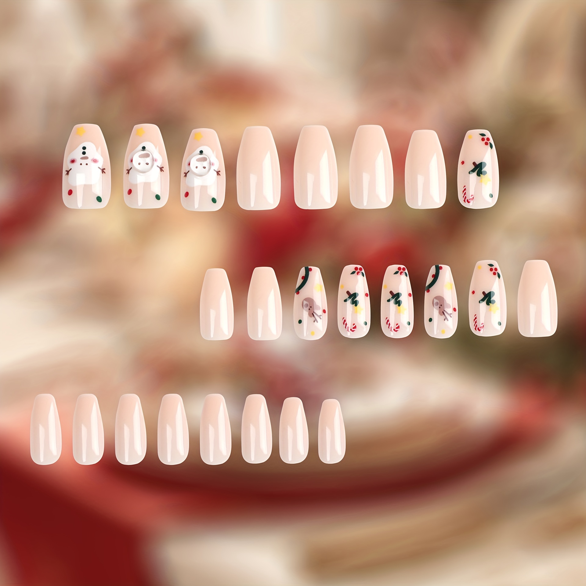 Christmas Deer Head Nails Short Ballet False Nails - Temu Australia