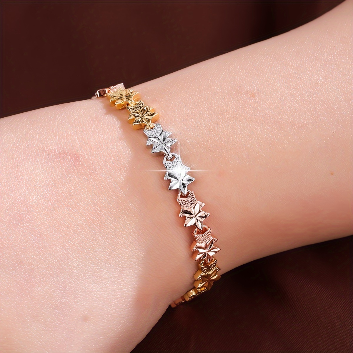 Iced Shiny Zircon Star Chain Bracelet Elegant Copper Hand - Temu United ...
