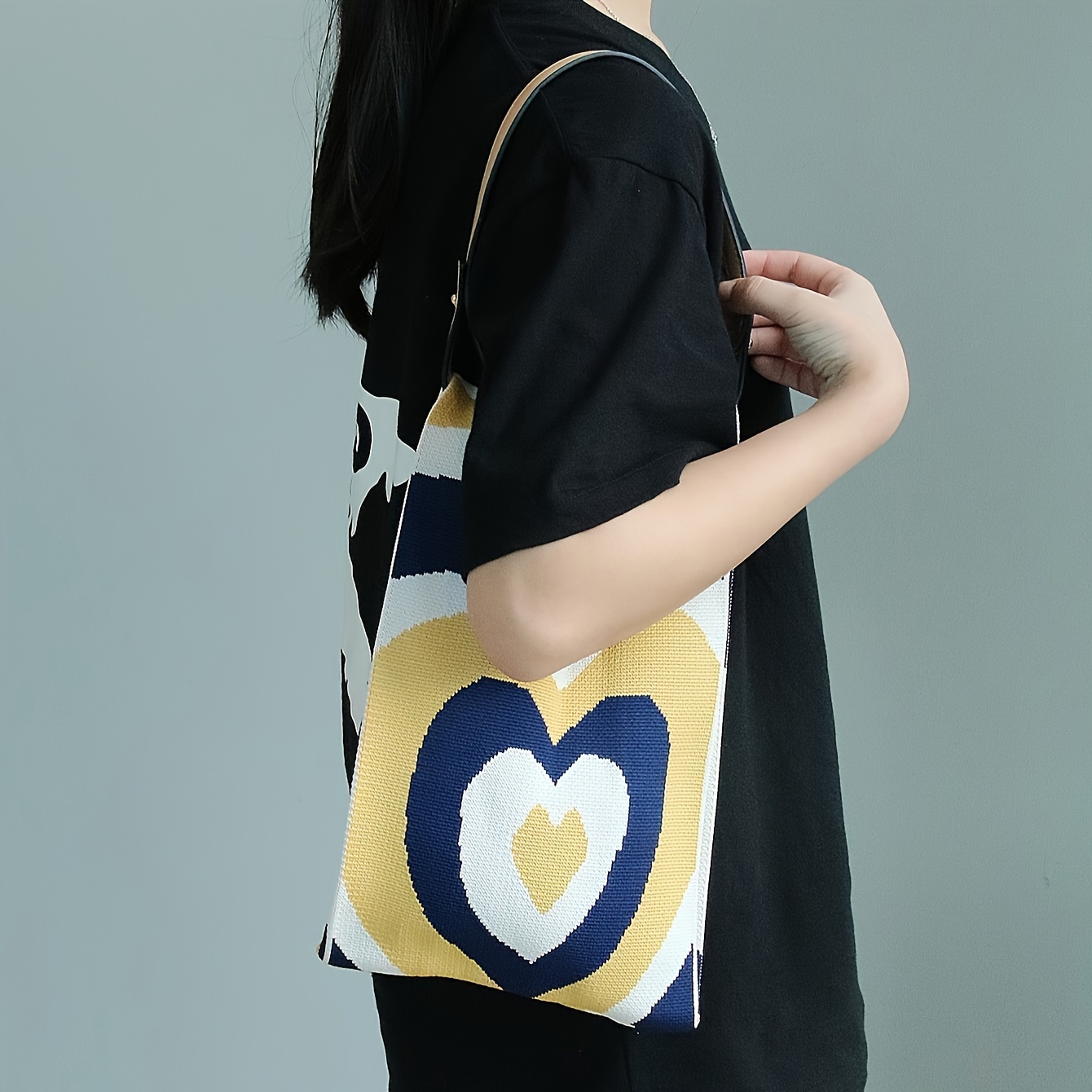 Colorful Heart Letter Pattern Satchel Knitted Bag - Temu United Kingdom