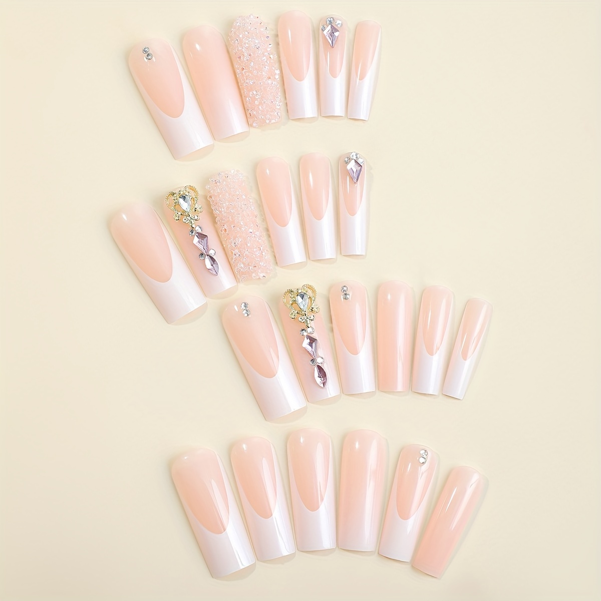 24 stk lange firkantede falske negle hvide franske - Temu Denmark