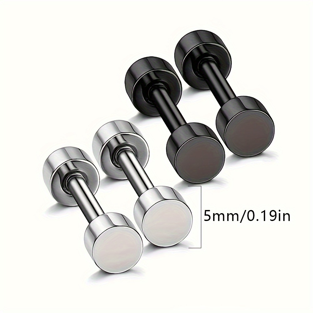 316 Stainless Steel Punk Barbell Round Stud Earrings - Temu United Kingdom