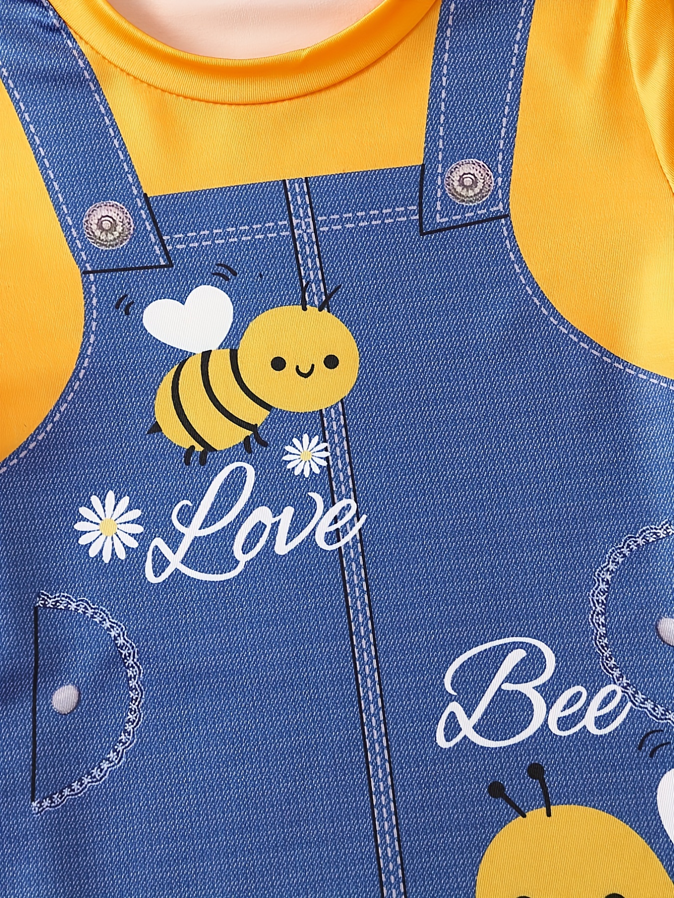 Girls' Cute Bees Overall Print Short Sleeve T shirt Top - Temu Australia